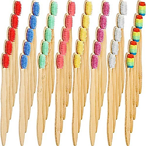 40 Pieces Bamboo Toothbrushes Charcoal Toothbrush Biodegradable Tooth Brush Natural Bamboo Toothbrushes with BPA-Free Nylon Bristles in 8 Colors