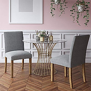 COSMOLiving by COSMOPOLITAN Westwood Modern Clear Tempered Glass Round Top Dining Table with Hourglass Gold Base - Brass