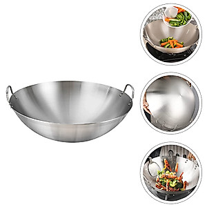 1pc Stainless Steel Wok Kitchen Gadget Household Wok Kitchen Supply Cooking Wok Home Cooking Pot Wok for Home Premium Pot Frying Pot Stainless Steel Frying Pan Cooking Pan