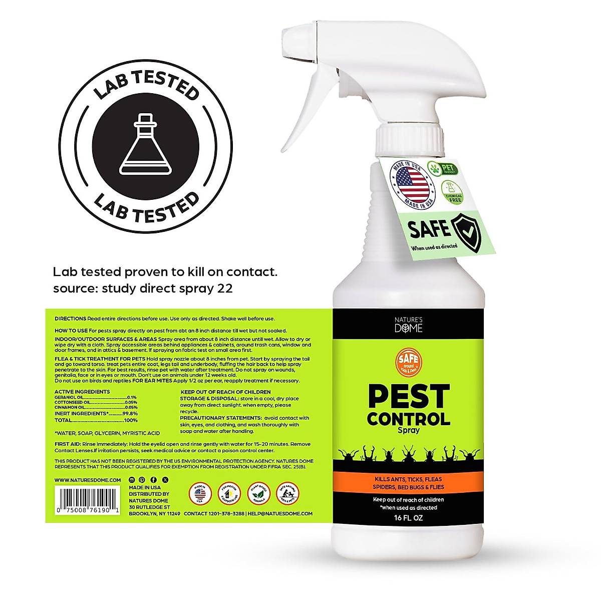 Nature's Dome Eco-Friendly Pest Control Spray – 16 oz – Ant, Roach, Spider, Fly, Flea and Insect Control with Natural Essential Oils – Fast-Acting, Child & Pet Safe for Indoor & Outdoor Use