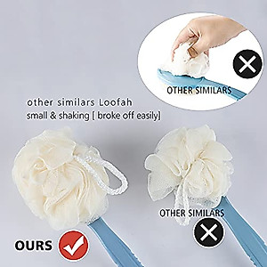 Shower Body Brush with Bristles and Loofah,Back Scrubber Bath Mesh Sponge with Curved Long Handle for Skin Exfoliating Bath, Massage Bristles Suitable for Wet or Dry, Men and Women (Blue)