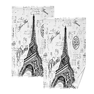 MAOBLYR Paris Eiffel Tower Set of 2 Fingertip Towel Larger Pure Cotton Soft Highly Absorbent Hand Towels for Bathroom Spa Home (16 x 28 Inches)