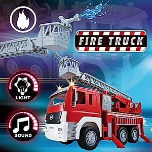 Toy Trucks for Toddlers – Trucks for 3 Year Old Boys and Girls – Deluxe Fire Truck Toy for Kids – Lights and Sound Effects – Cab Tilts and Button Roofs – Ideal for Birthday, Outdoor Play
