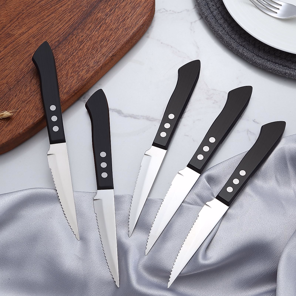 BEWOS Steak Knives Set of 12, 4-inch Steak Knife, Serrated Steak Knives, High Carbon Stainless Steel Knives, Triple Rivet Steak Knife, Sharp Blade Knives/Steak Knife, Dishwasher Safe Steak Knives