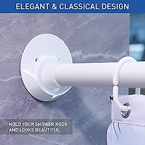 Shower Curtain Rod Holders for Wall – Adhesive Bathroom Tension Rod Retainer with Deeper Bracket Include Strong Tape for No Drilling Quick Mount and 304 Screws for Permanent Installation (Gloss White)