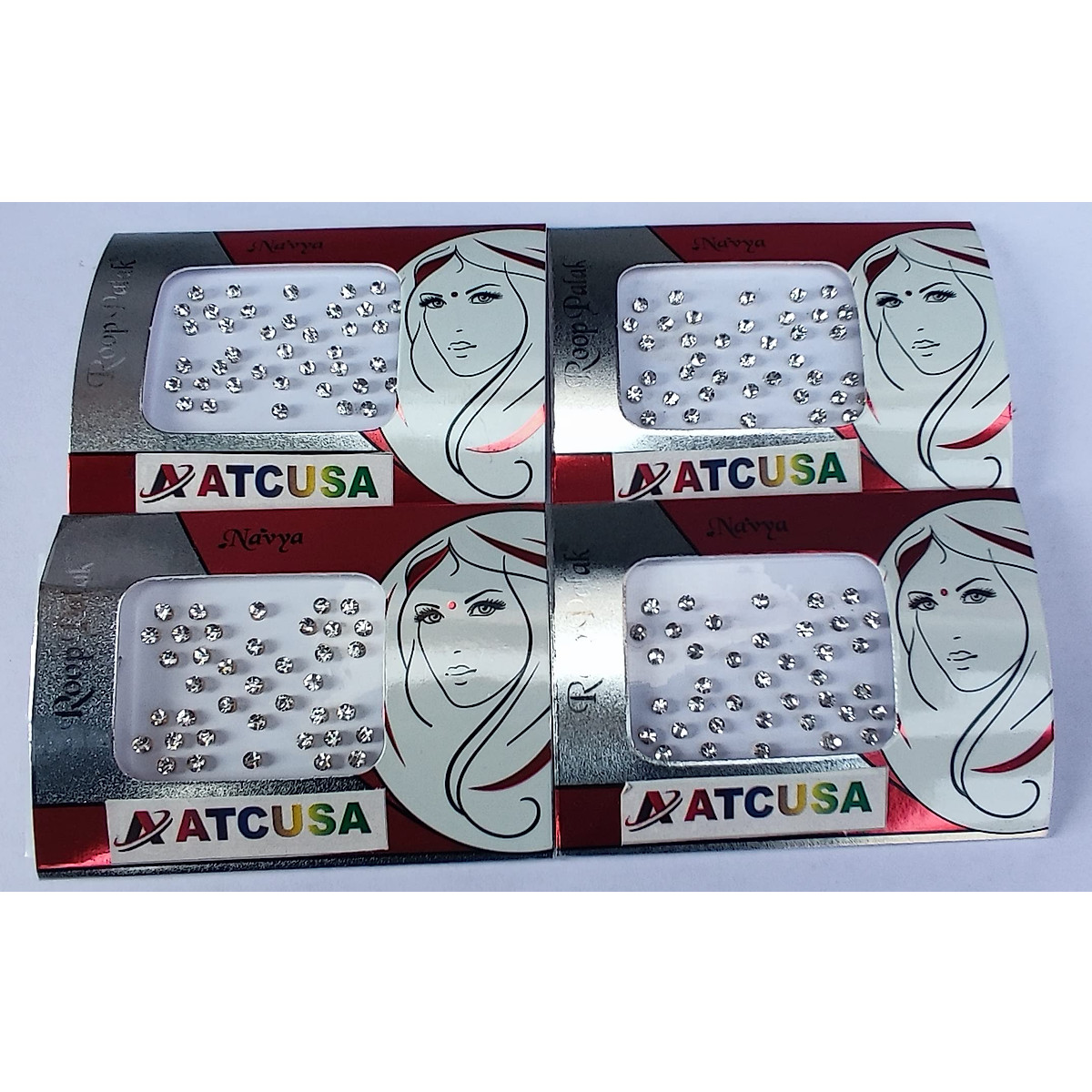 ATCUSA 140+ Bindi Dots Diamond Crystal Fake Nose stud/Indian Bindi for women Face Jewels silver black Multi temporary tattoo Packet Silver/White Crystal Stones - Size 3mm