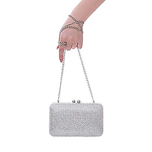 Sparkling Rhinestone Evening Bag Full Crystal Clutch Bag for Women Chic Formal Party Wedding Bridal Promp (Silver)