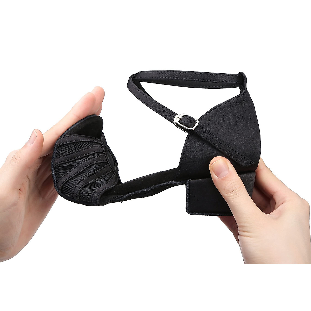 LuiXiu Ballroom Latin Salsa Dance Shoes Women Low Heel Practice Dancing Sandals for Social Beginner LX01(8.5,Black-1.5 Inch Heel)