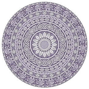 Olivefox Round Area Rugs Bohemia Style Mandala and Elephant Geometric Pattern Purple Super Soft Indoor Stain-Proof Carpet Floor Mat Anti-Skid Runner Rugs for Living Room Bedroom Dining Room, 3 Feet