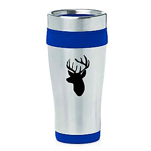 16oz Insulated Stainless Steel Travel Mug Coffee Mug Tumbler Deer Head with Antlers Hunting (Blue)