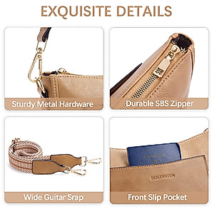 BOSTANTEN Crossbody Bags for Women Trendy Vegan Leather Hobo Handbags Fashion Shoulder Bags Purse with Adjustable Guitar Strap Tan