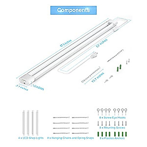 Ensenior 4 Pack Linkable LED Utility Shop Light, 4 FT 4400lm, 36W Equivalent 280W, 5000K Daylight, 48 Inch Integrated Fixture for Garage&Workbench, Surface or Hanging Mount, White, ETL Certified