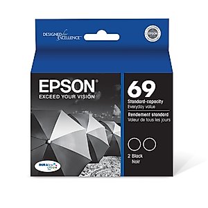 EPSON 69 DURABrite Ultra Ink Black 2-Pack For CX-6000, CX-7000F, CX-7400, CX-8400, CX-9400, CX-9475, NX-400, NX-415, NX-510, NX-515, WF-1100, WF-500, WF-600, WF-610, WF-615 and other select models