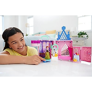 Mattel Disney Frozen Anna Doll House Stackable Castle with Small Doll, Olaf Figure & 7 Furniture & Accessories, Portable,Multicolor