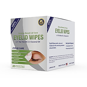 Premium Eyelid Wipes With Tea Tree and Coconut Oil - Cleansing Wipes for People Itchy Eyes - Box Of 30 Natural Eye Wipes