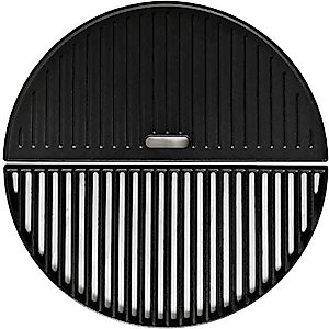 ZLjoint Half Moon Cast Iron Reversible Griddle and Grate Compatible Kamado Joe Classic I, II, III; 18" (Griddle+Grate)