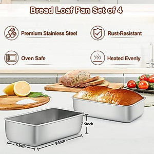 LIANYU 4 Pack Loaf Pans for Baking Bread, 9x5 Inch Bread Pan, Bread Loaf Pan for Baking, Stainless Steel Meatloaf Baking Pan, Loaf Tin Pan for Homemade Banana Bread, Dishwasher Safe