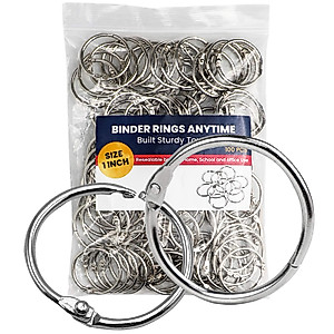 Binder Rings 1 Inch 100 pcs-Sturdy Book Rings-Loose Leaf Binder Ring for Index Cards Flashcards and Paper-Nickel Plated Metal Rings for Office School Supplies-Heavy Duty Silver Paper Rings
