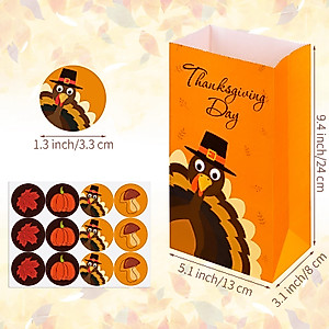 durony 24 Pieces Thanksgiving Day Gift Bags Thanksgiving Paper Party Favor Bags Thanksgiving Treat Bags with Round Stickers Thank You Gift Bags Goodie Bags for Fall Thanksgiving Party Favors