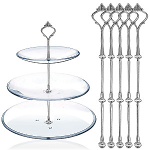 Happy Will 5 Sets 3 Tier Crown Cake Stand Fruit Cake Plate Handle Fitting Hardware Rod Stand Holder with Stylus Silver (Plates Not Include)