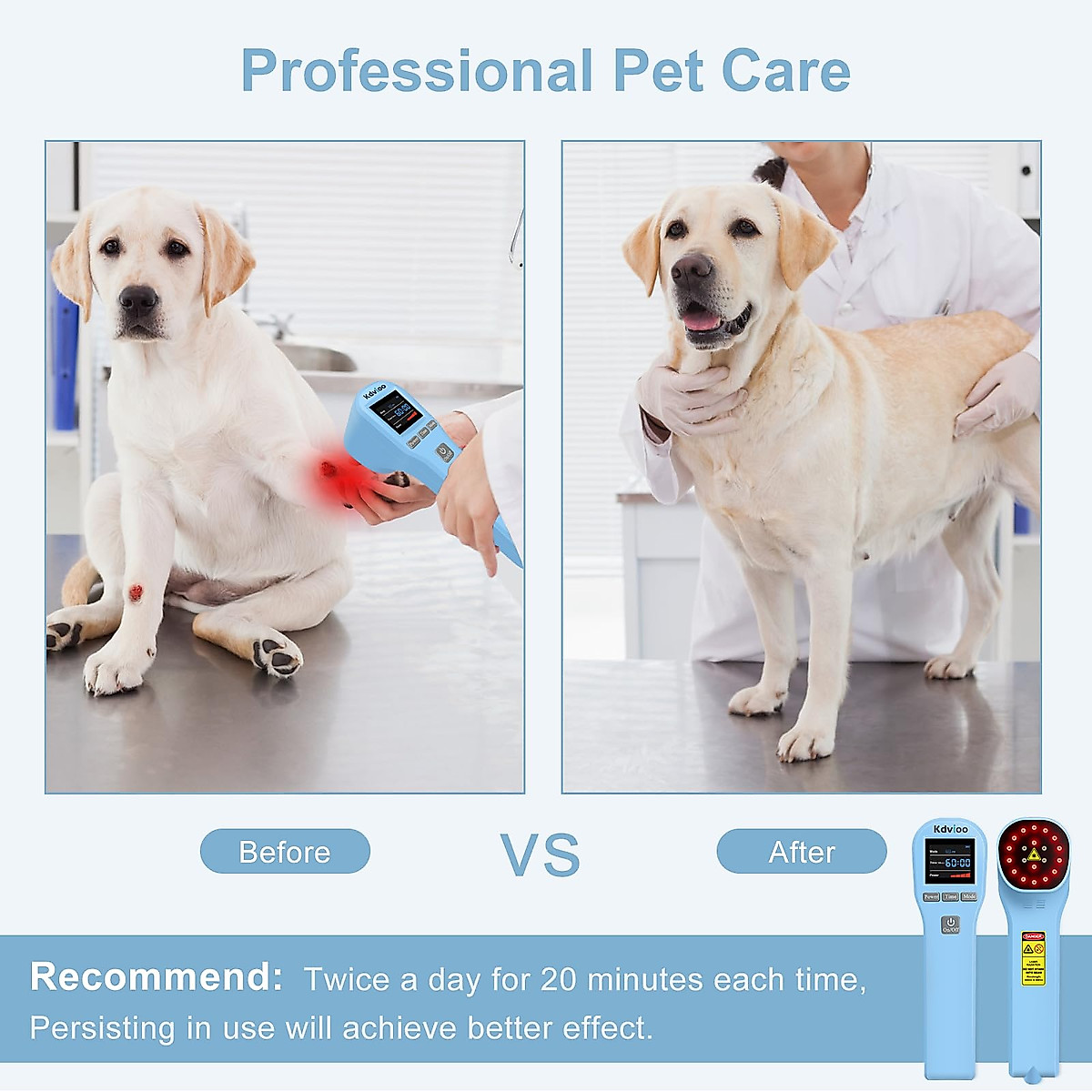 Kdvioo Cold Laser Therapy Device, Portable Red Light Therapy with 4pcs 808nm and 16pcs 650nm, Near Infrared Laser Therapy Relieve Pain and Accelerates Wound Healing for Pets Dogs Horse Cats (Blue)