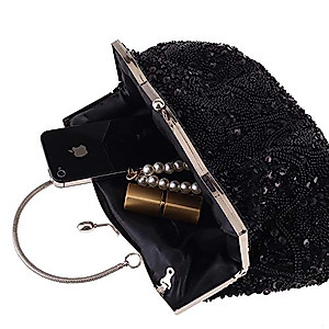 Gionforsy 1920s Flapper Handbag Evening Clutch Bag for Wedding Cocktail Dance Party Roaring 20s Gastby Beaded Bag (Style2-Black)