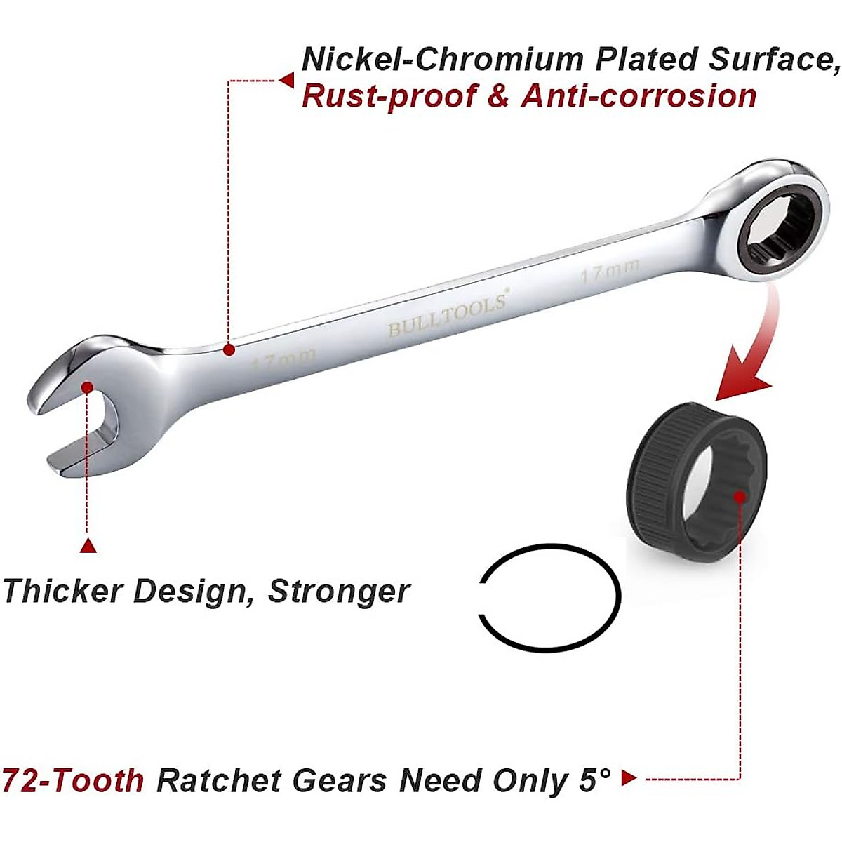 BULLTOOLS 22-Piece Ratchet Wrenches Chrome Vanadium Steel Ratcheting Wrench Set with Metric and SAE 72-Tooth Box End and Open End Standard Wrench Set with Organizer Box