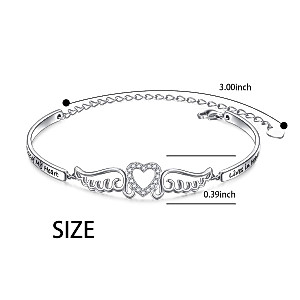 FLYOW S925 Sterling Silver A Piece of My Heart is in Heaven Bracelet Angel Wings Jewelry in Memory of Mom Dad Grandma Grandpa Daughter Son Loss Memorial Gift