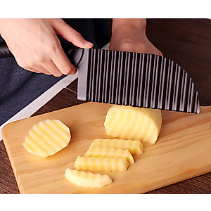 LaLiHa Crinkle Cutter Garnishing Knife for dough, French Fry Potato Cutter Stainless Steel Zig Zag Gadget Waves Chopper Knife for veggies Chip Blade (Corrugated blade,Large size)