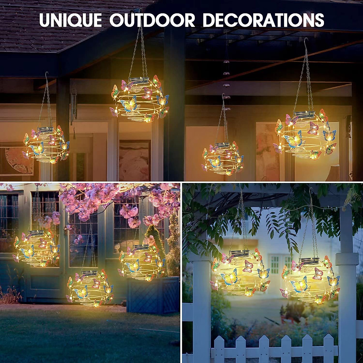 Newinhome 2 Pack Hanging Solar Lights Metal Peacock Garden Table Decor, Outdoor Waterproof Peacock Decorative Solar Lantern for Yard Lawn Patio Backyard Countryard
