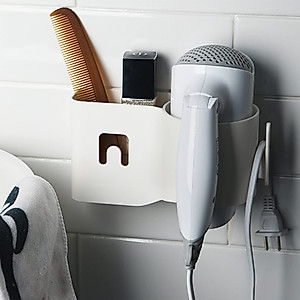SooGree Hair Dryer Holder - White Hair Tool Organizer Bathroom Blow Dryer Holder Wall Mounted Hot Tool Holder for Curling Iron Hair Straightener Hair Styling Tools Storage Small Punching Free