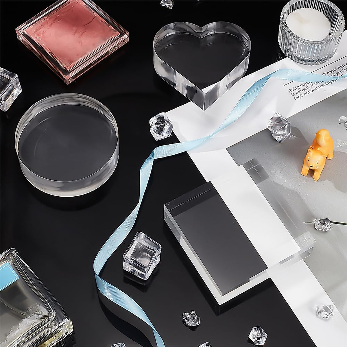 FINGERINSPIRE Clear Polished Acrylic Square Display Block Acrylic Jewelry Display Stand Ring Showcase Display Holder 1" x3" x3"