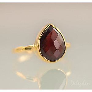 Pompom Amethyst gemstone Rings 925 Silver Band 10 mm pear (18k Gold Plated, 8.5)