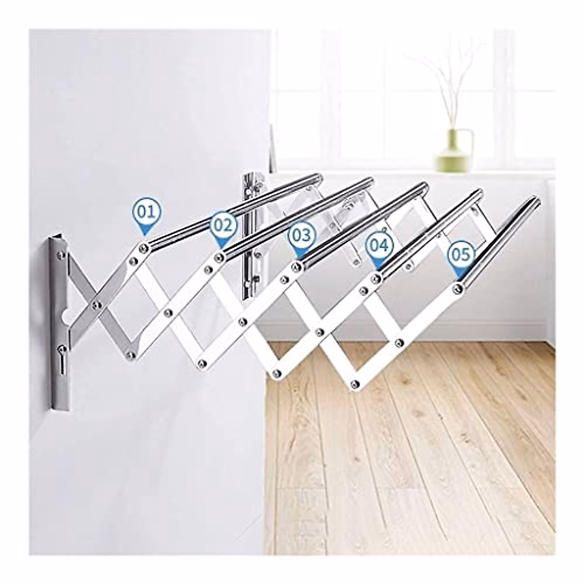 XMCX Wall Mounted Laundry Drying Rack 304 Stainless Steel 5 Rods Collapsible Dryer Towel Rack Home Folding Washing Line Clothes Airer Easy Storage for Indoor Outdoor (Size : 120cm/47.2in)