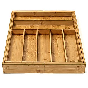 Premium Bamboo Silverware Organizer - Expandable Kitchen Drawer Organizer and Utensil Organizer, Perfect Size Cutlery Tray with Drawer Dividers for Kitchen Utensils and Flatware (7-9 Slots) (Natural)