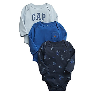 GAP baby boys Long Sleeve Bodysuit, Imperial Blue (3 Pack), 6-12M US