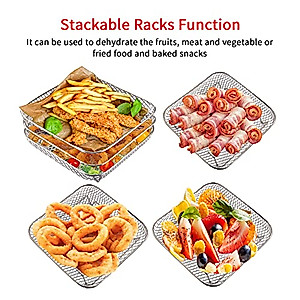 Air Fryer Racks 3 Pcs, 8 Inch Square 3 Layer Stackable Dehydrator Racks,Stainless Steel Air Fryer Basket Tray for Instant Vortex Fryer, Ninja, Gowise, Phillips Air Fryers,Ovens, Air Fryer Accessories