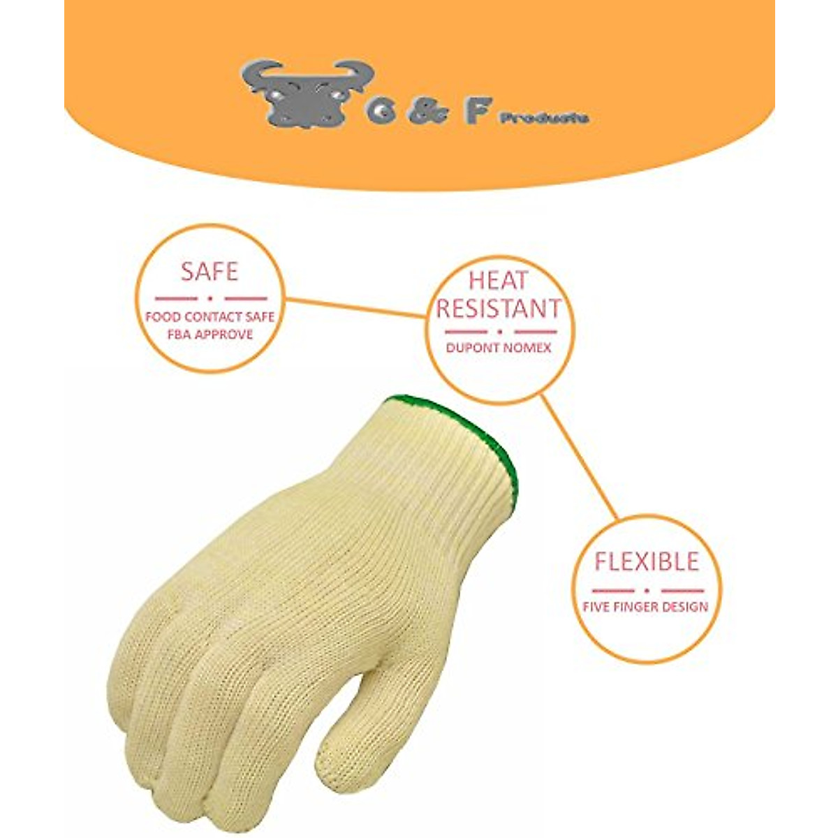 G & F 1689L Dupont Nomex® & Kevlar® Heat Resistant Oven Gloves, for BBQ, Fireplace,and Grilling. Commercial Grade, Large, Sold by 1 Piece
