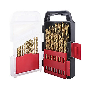 CRAFTZONE 29PC Titanium Nitride Coated High Speed Steel Metal Drill BIT Set, 135° Split Point, 1/16" - 1/2" for Wood, Plastic, Aluminum Alloy, Metal with Storage Case