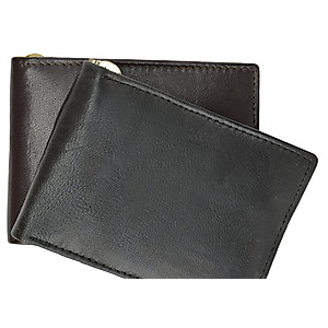 MARSHAL 100% Genuine Leather Bi-fold Money Clip Black #1162