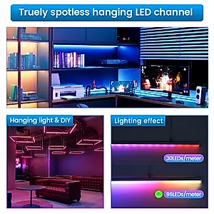 Muzata 5Pack 3.3ft/1M LED Strip Channel with Hanging Wire, Spotless Frosted Diffuser Cover for Garages, Workshops Ceiling Light Daylight, Wide FlushMount Aluminum Profile Track U116 WW, LS2