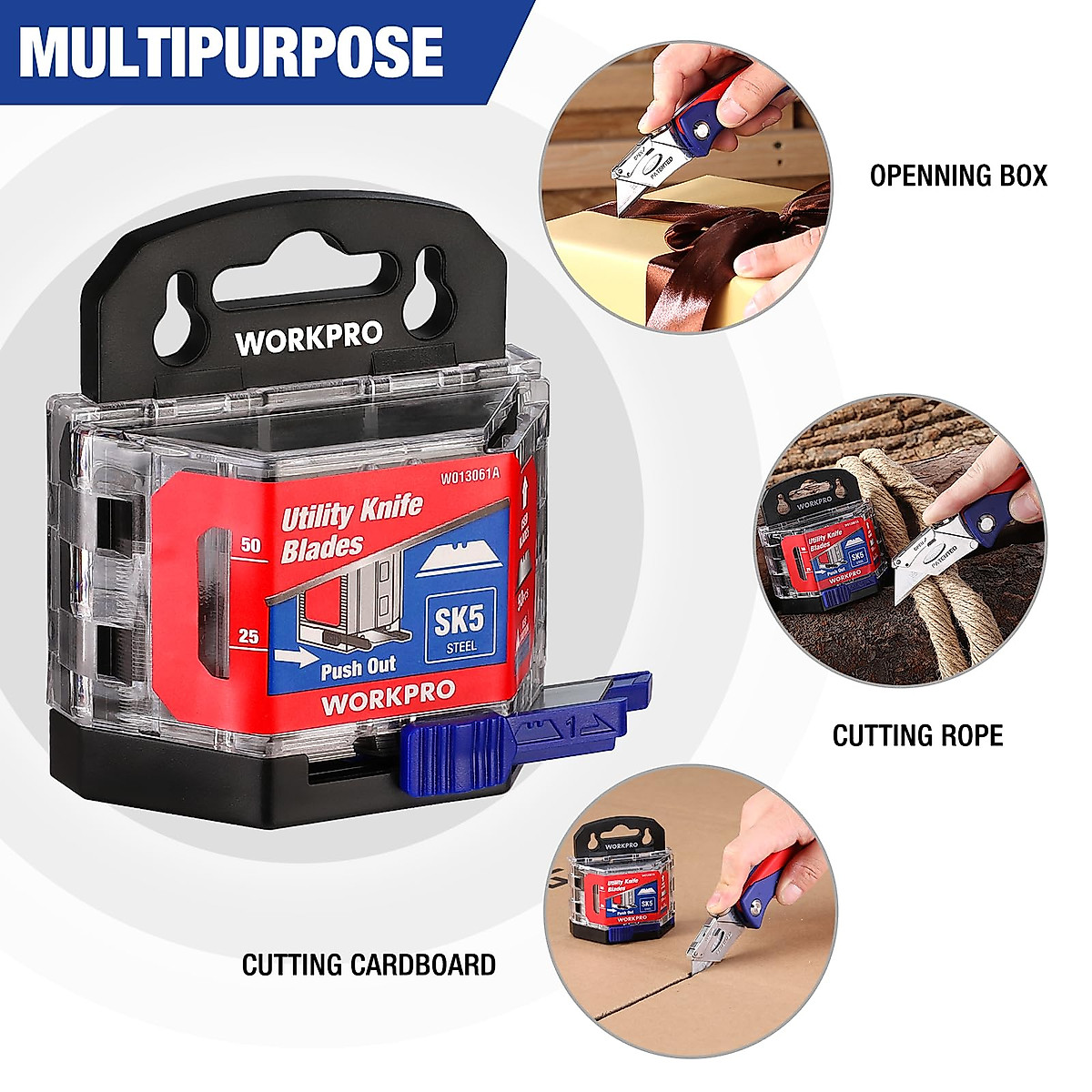 WORKPRO Folding Utility Knife, 3-Pack EDC Foldable Pocket Utility Knife Sets&WORKPRO 50-Pack Utility Knife Blades with Dispenser