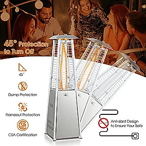 GLOBALWAY Patio Outdoor Heaters, 9500 BUT Pyramid Propane Patio Heater, 35" Tall Glass Tube Flame Heater for Party, Backyard, Garden, Decoration