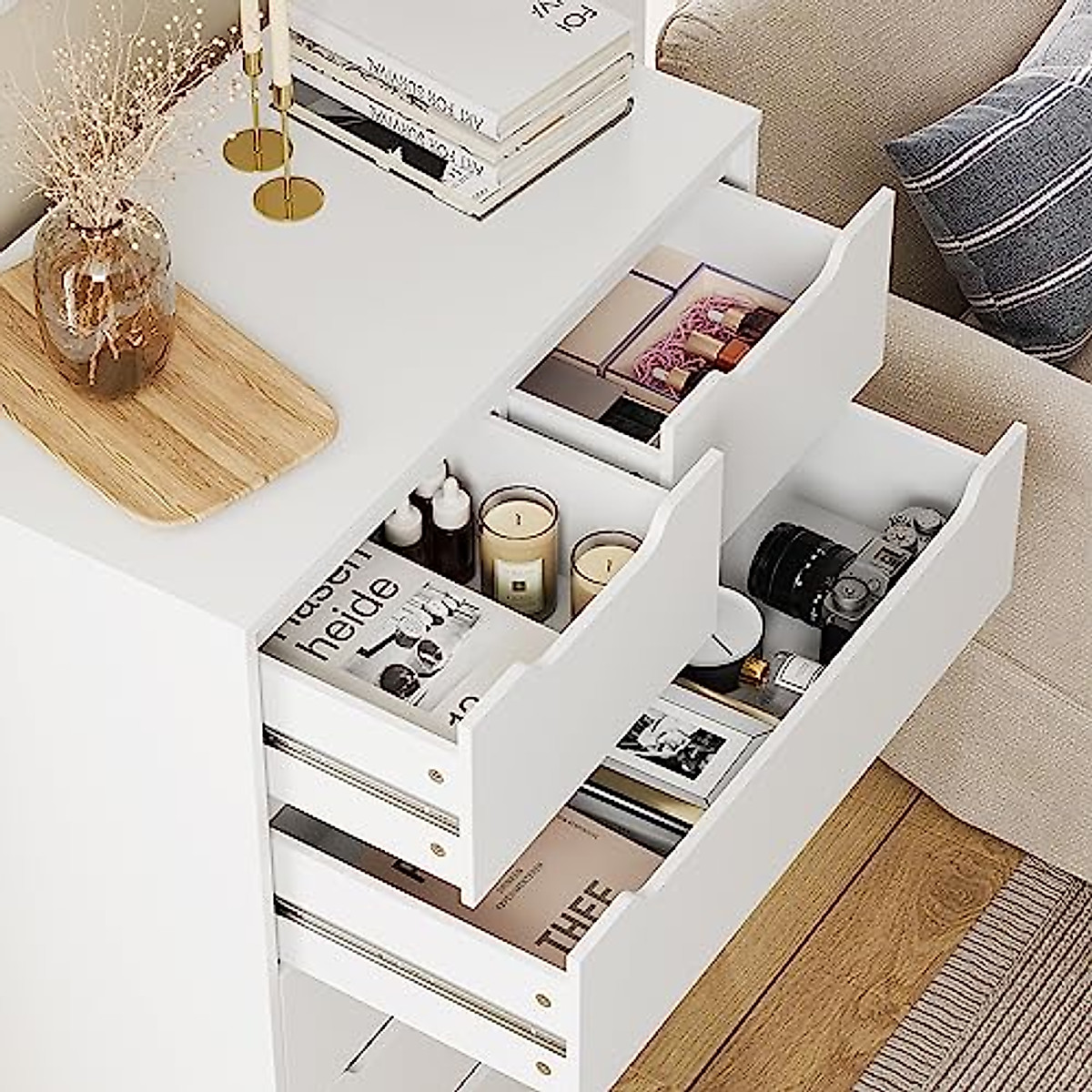 HOSTACK Modern 6 Drawer Dresser for Bedroom, Tall Chest of Drawers with Storage, Large Wood Storage Chest Organizer with Cut-Out Handle, Accent Storage Cabinet for Living Room, Entryway, Classic White