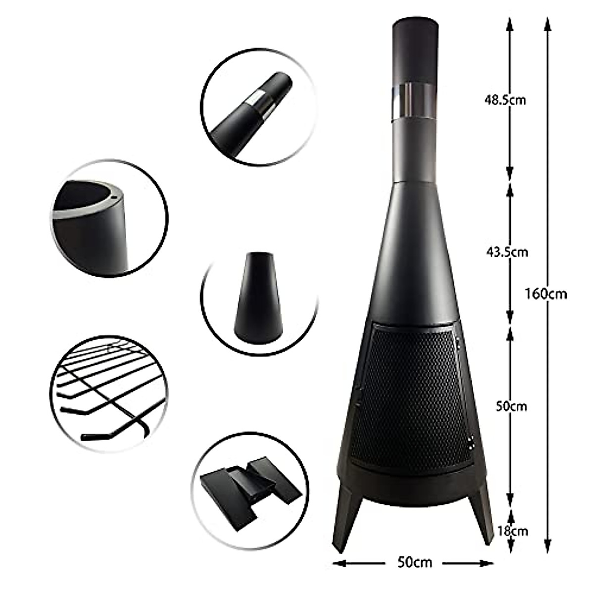 Chiminea Fireplace Outdoor Wood Burning Fire Pit Terrace Stove Garden Decoration with Charcoal Grate and Poker Black