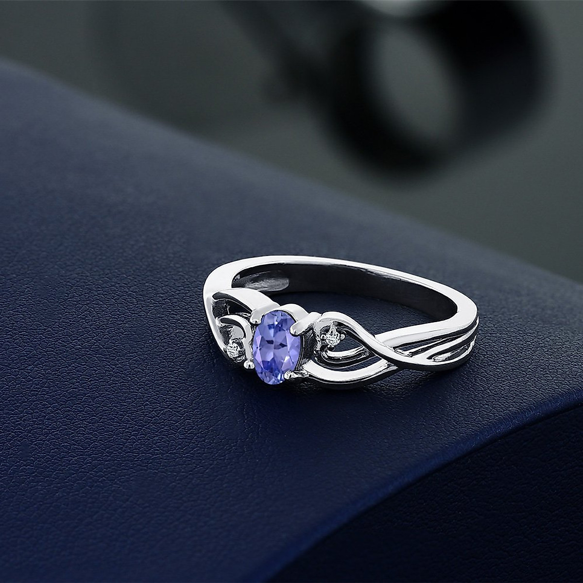 Gem Stone King 925 Sterling Silver Oval Blue Tanzanite and White Lab Grown Diamond Engagement Ring For Women (0.46 Cttw, Gemstone Birthstone, Available in size 5, 6, 7, 8, 9)
