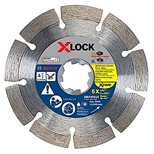 BOSCH DBX4541E 4-1/2 In. X-LOCK Segmented Rim Diamond Blade Xtreme Compatible with 7/8 In. Arbor for Application in Reinforced Concrete, Brick, Stone