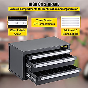 VEVOR Drill Bit Dispenser Cabinet, Three-Drawer Drill Bit Dispenser, Drill Bit Organizer Cabinet Cold Rolled Steel, 27-Compartment Drill Dispenser Organizer Cabinet Holder for Letter Sizes A to Z