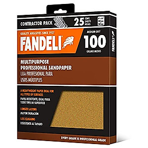 Fandeli | Multi-Purpose Sandpaper | 100 Grit | 25 Sheets of 9'' x 11'' | Ideal for Sanding Metal, Untreated Wood and Painted Surfaces