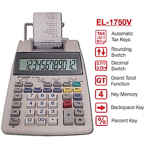 Sharp EL-1750V Two-Color Printing Calculator 2 Lines/Sec 3" Black/Red